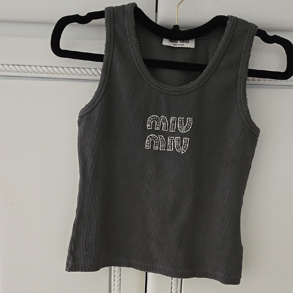 Miu Miu | Tops | Miu Miu Gray Ribbed Tank Top | Poshmark